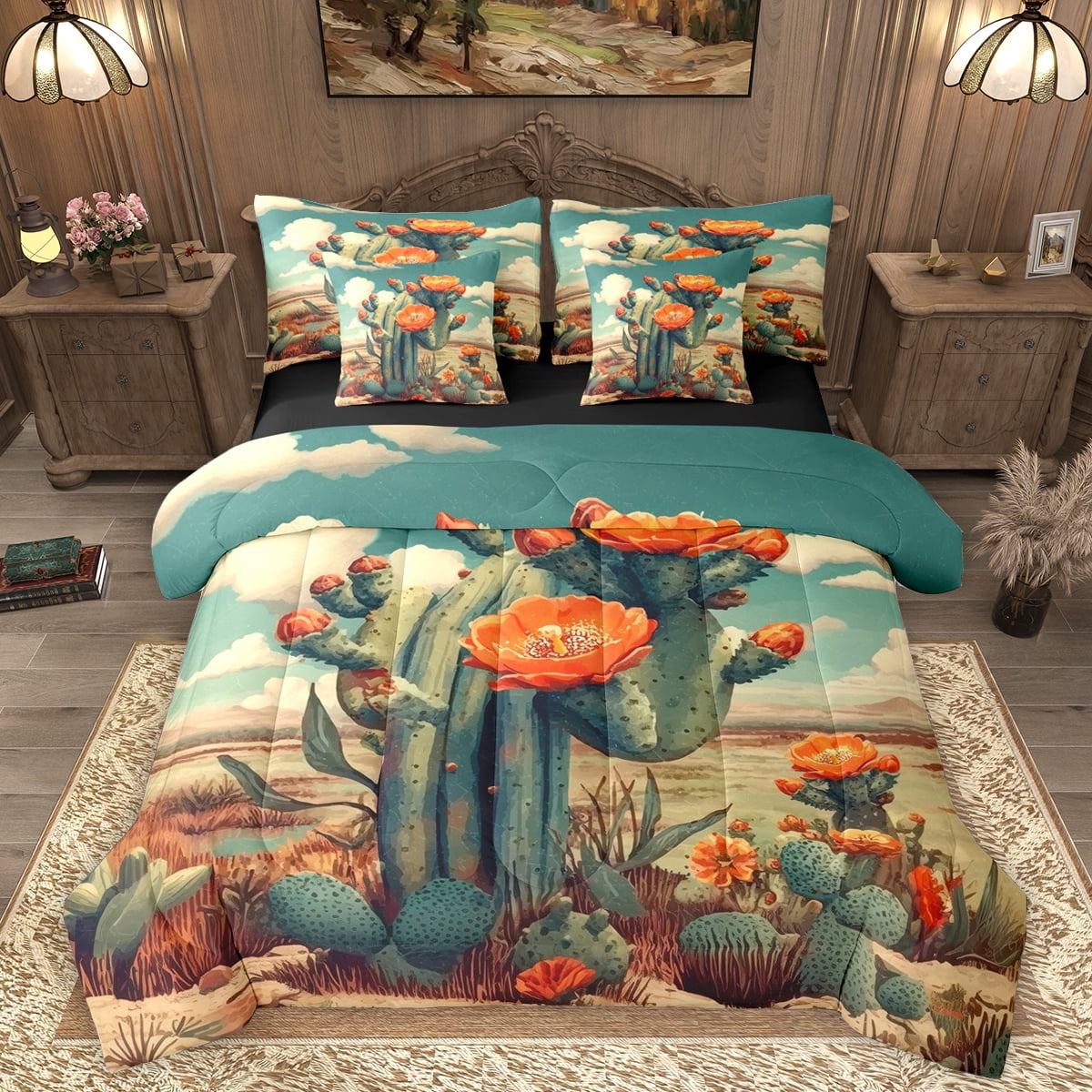 Homewish Desert Cactus Flower 7pcs Bedding Comforter Set,Boho Style ...