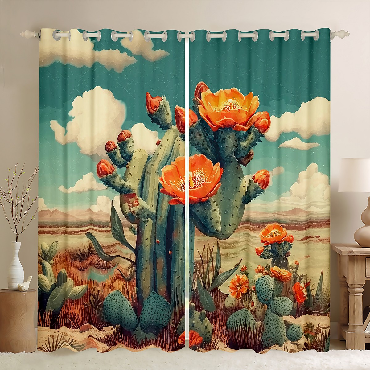 Homewish Desert Cactus Flower Curtains Pack of 2 (42x84 Each),Boho ...
