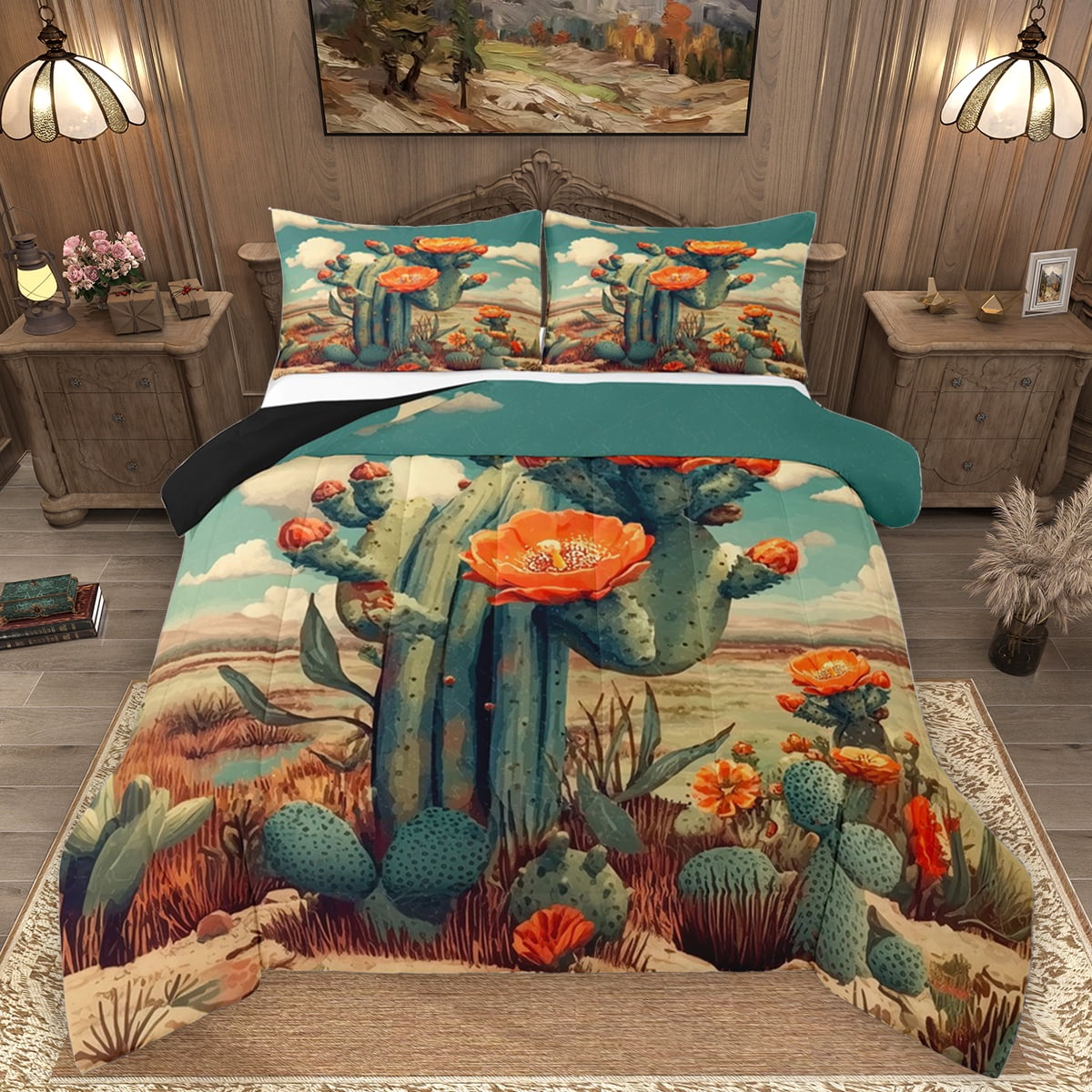 Homewish Desert Cactus Flower Queen Comforter Set,Boho Style Botanical ...