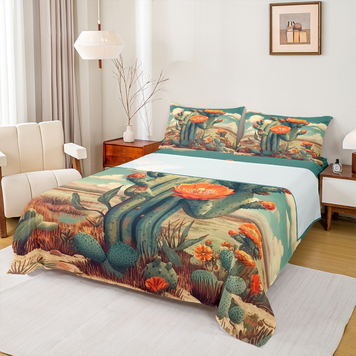 Homewish Desert Cactus Flower Twin Sheet Sets,Boho Style Botanical Twin ...