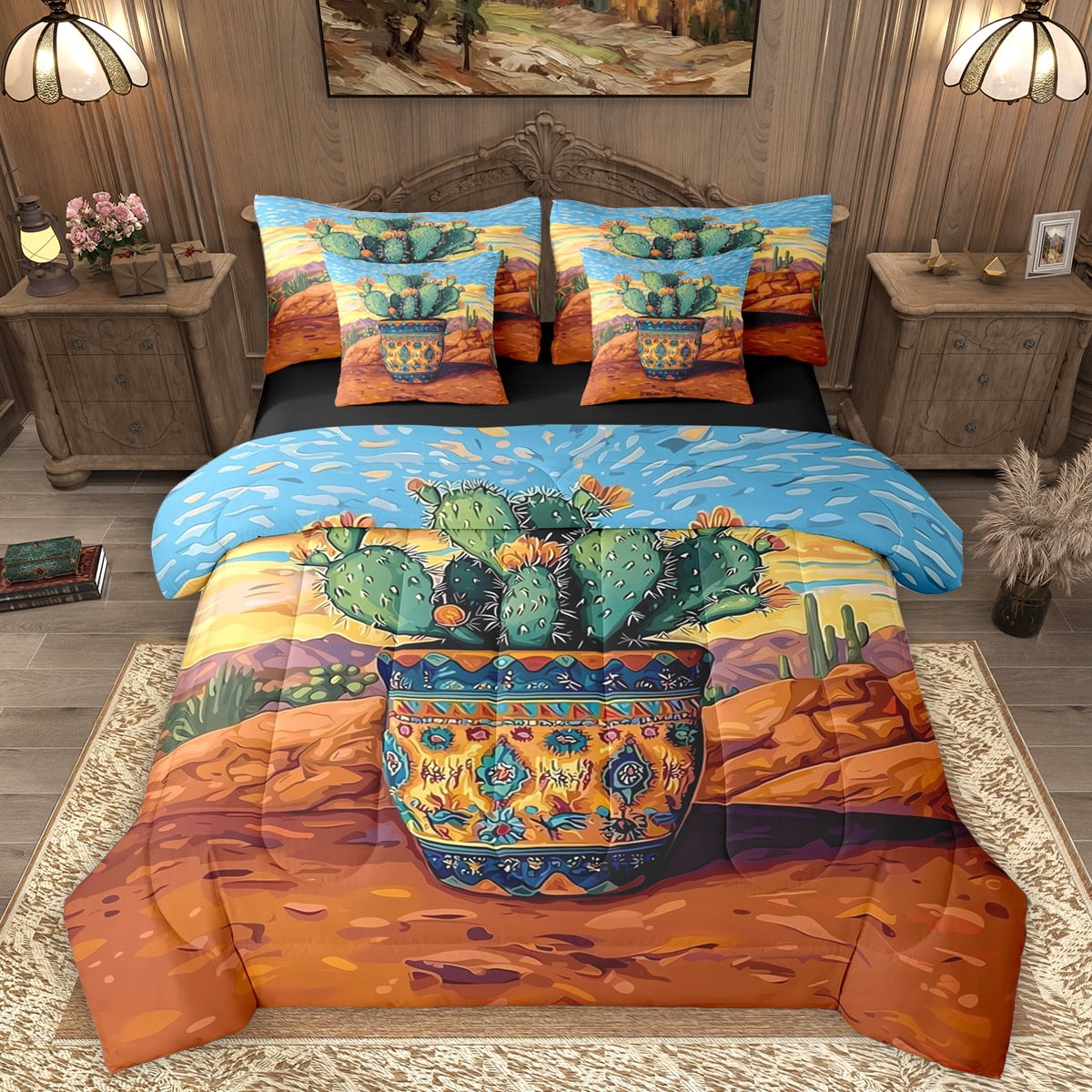 Homewish Desert Plant Cactus 7-Piece Bedding Comforter Set,Tropical ...