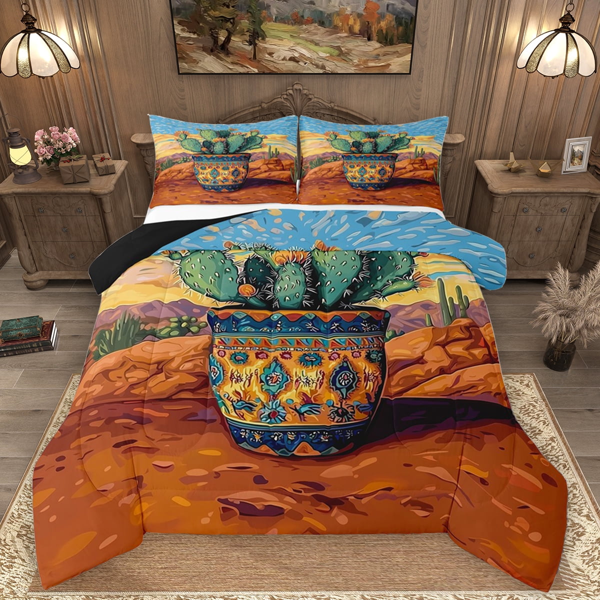 Homewish Desert Plant Cactus Queen Comforter Set,Tropical Botanical ...
