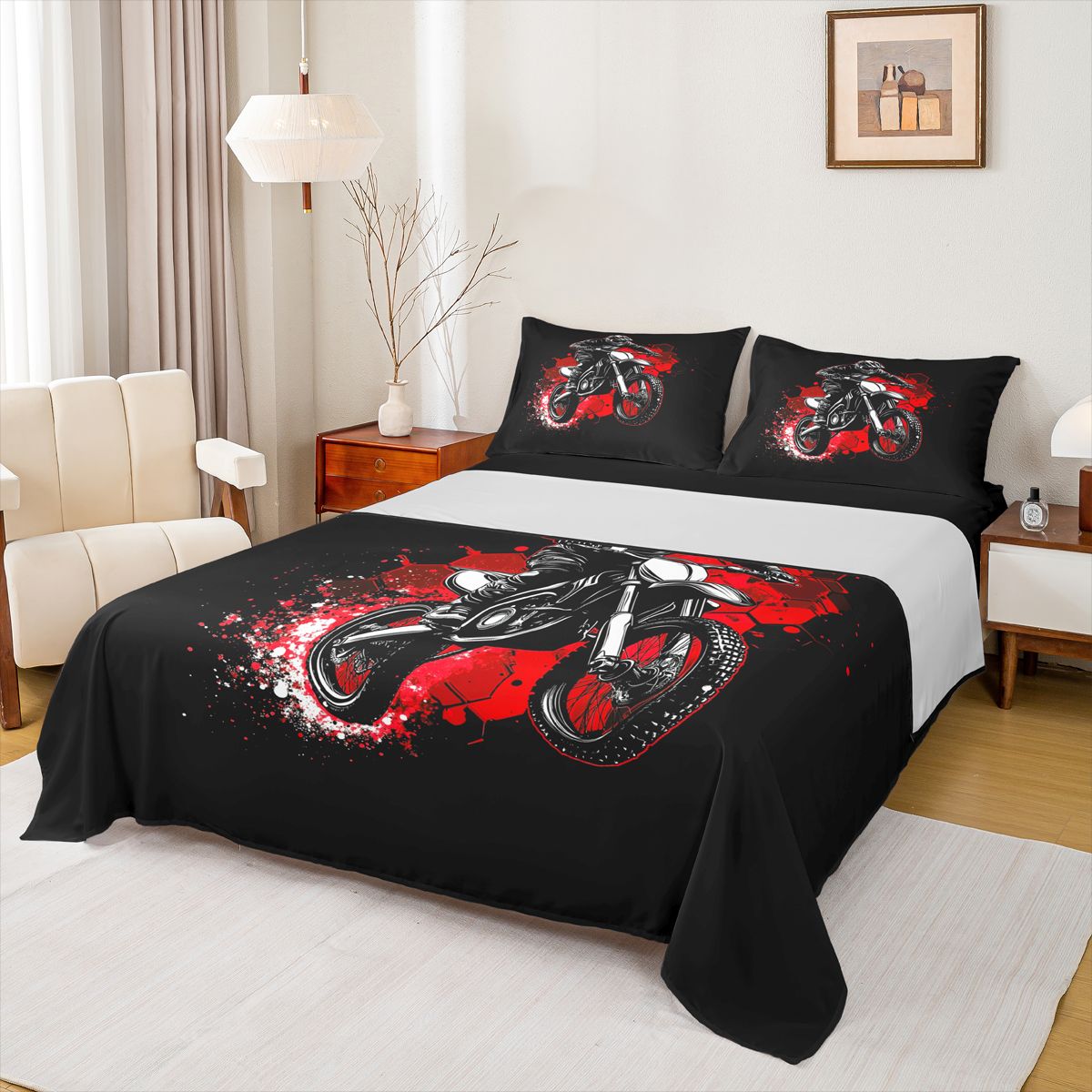 Homewish Dirt Bike 4-Piece Full Size Sheets For Boys Girls,Abstract Red ...