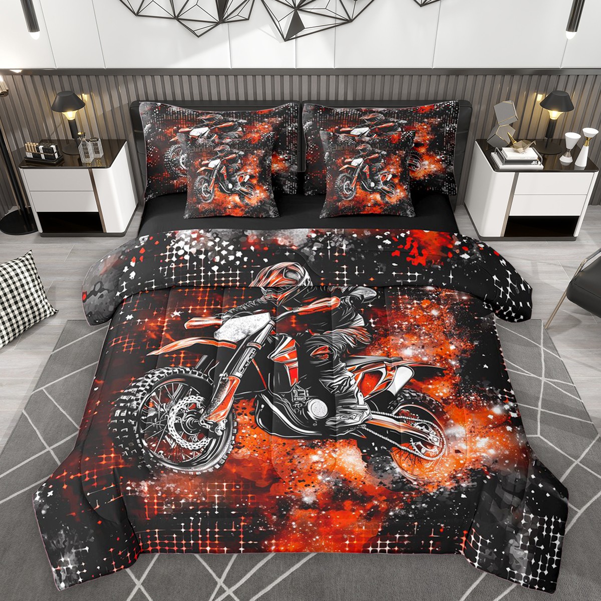 Homewish Dirt Bike 7pcs Bedding Comforter Set For Children Kids Teens ...