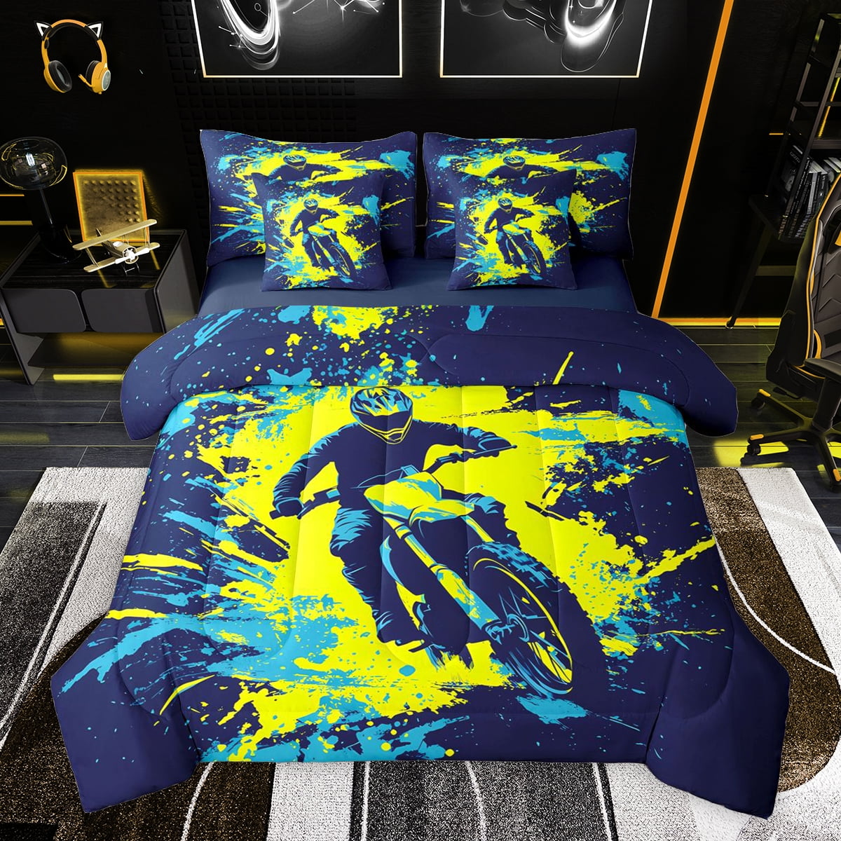 Homewish Dirt Bike Bedding Comforter Set 7pcs for Boys Girls,Extreme ...