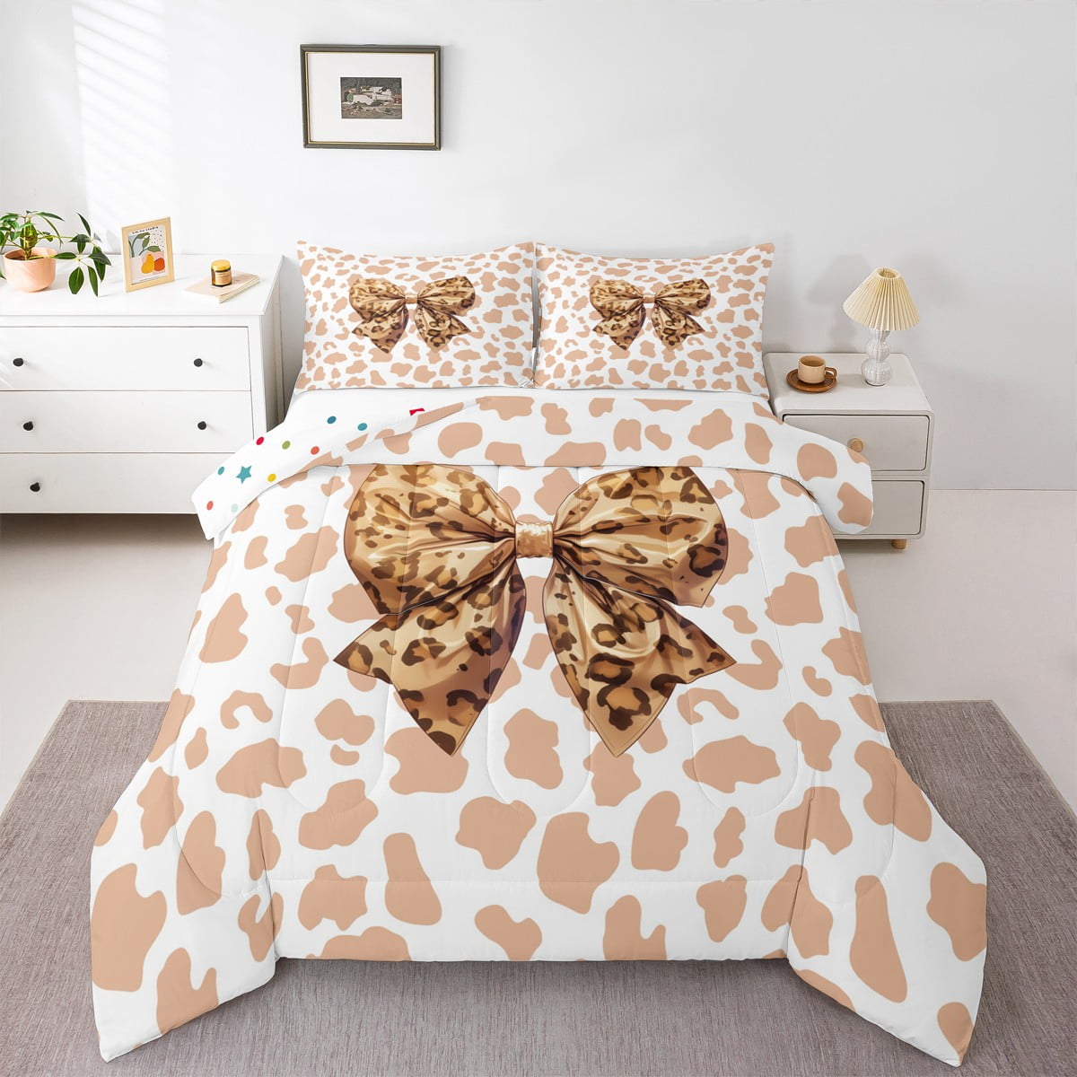 Homewish Dreamy Cartoon Bow Full Size Comforter Sets, Wheat Leopard ...