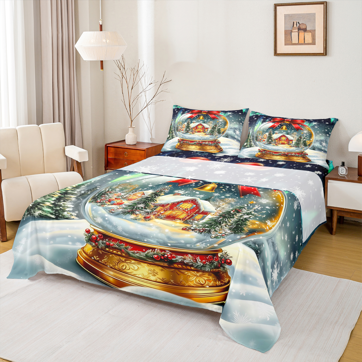 Homewish Dreamy Crystal Ball Full Size Sheets, Winter Rustic Christmas ...
