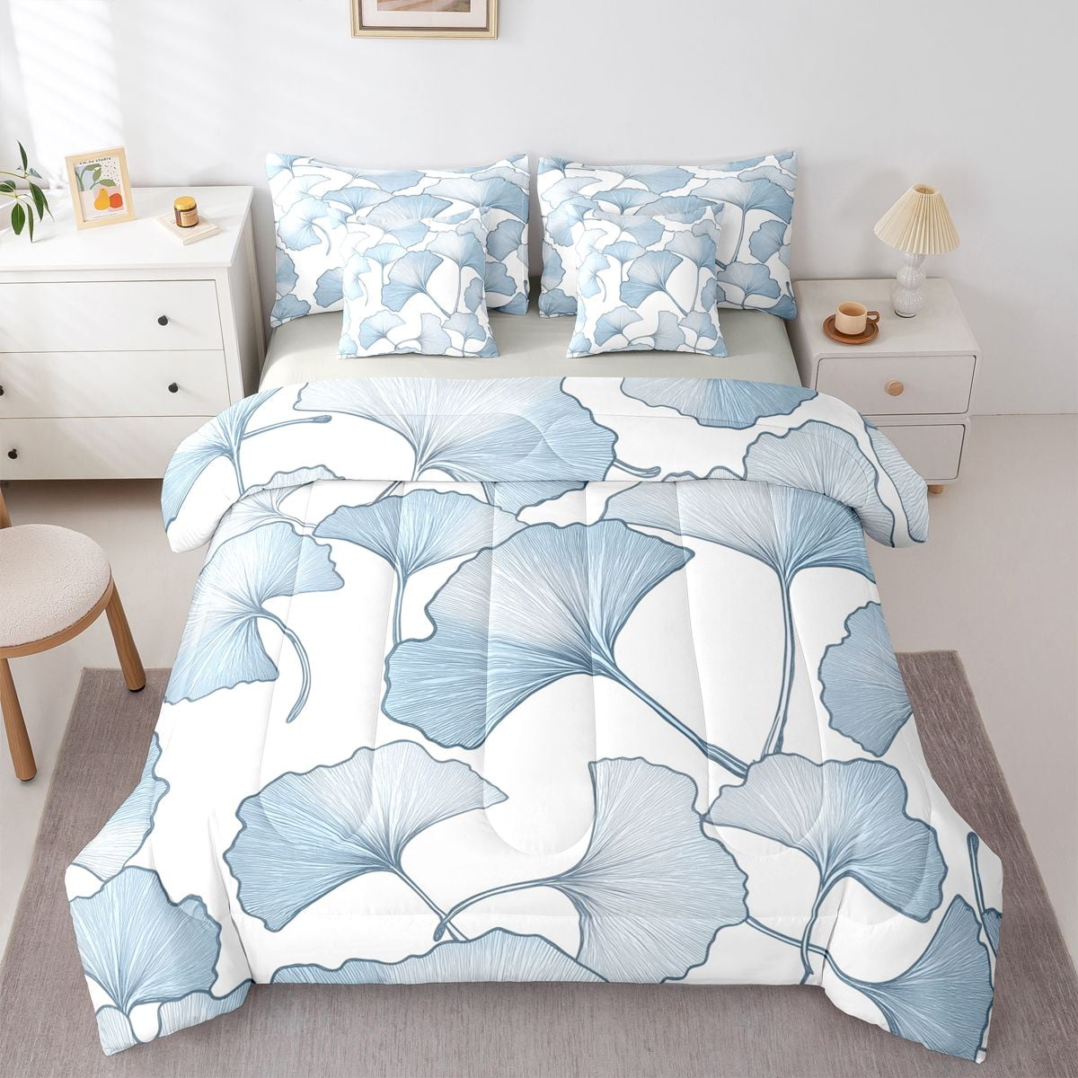 Homewish Dreamy Ginkgo Leaf Bedding Comforter Set 7-Piece for Teens ...