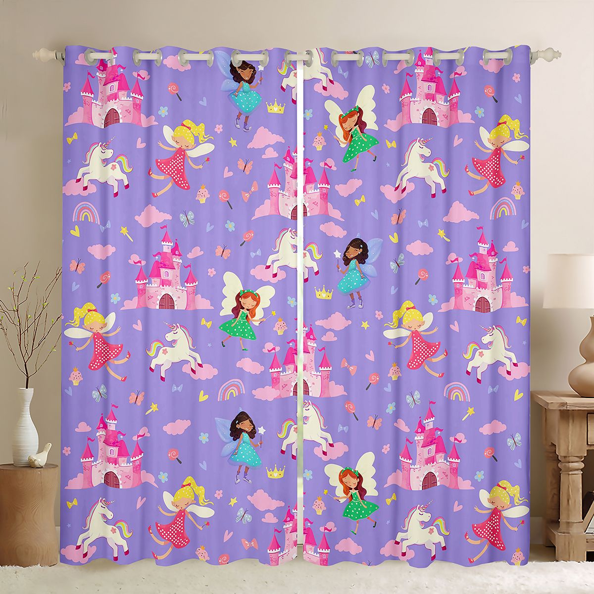Homewish Dreamy Purple Fairy Tale Blackout Curtains Set of 2 (52x84 ...
