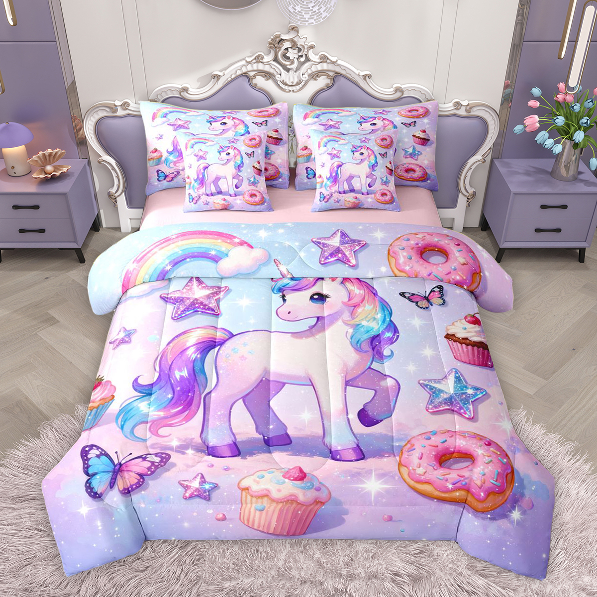 Homewish Dreamy Purple Unicorn Bedding Comforter Set 7pcs for Kids ...