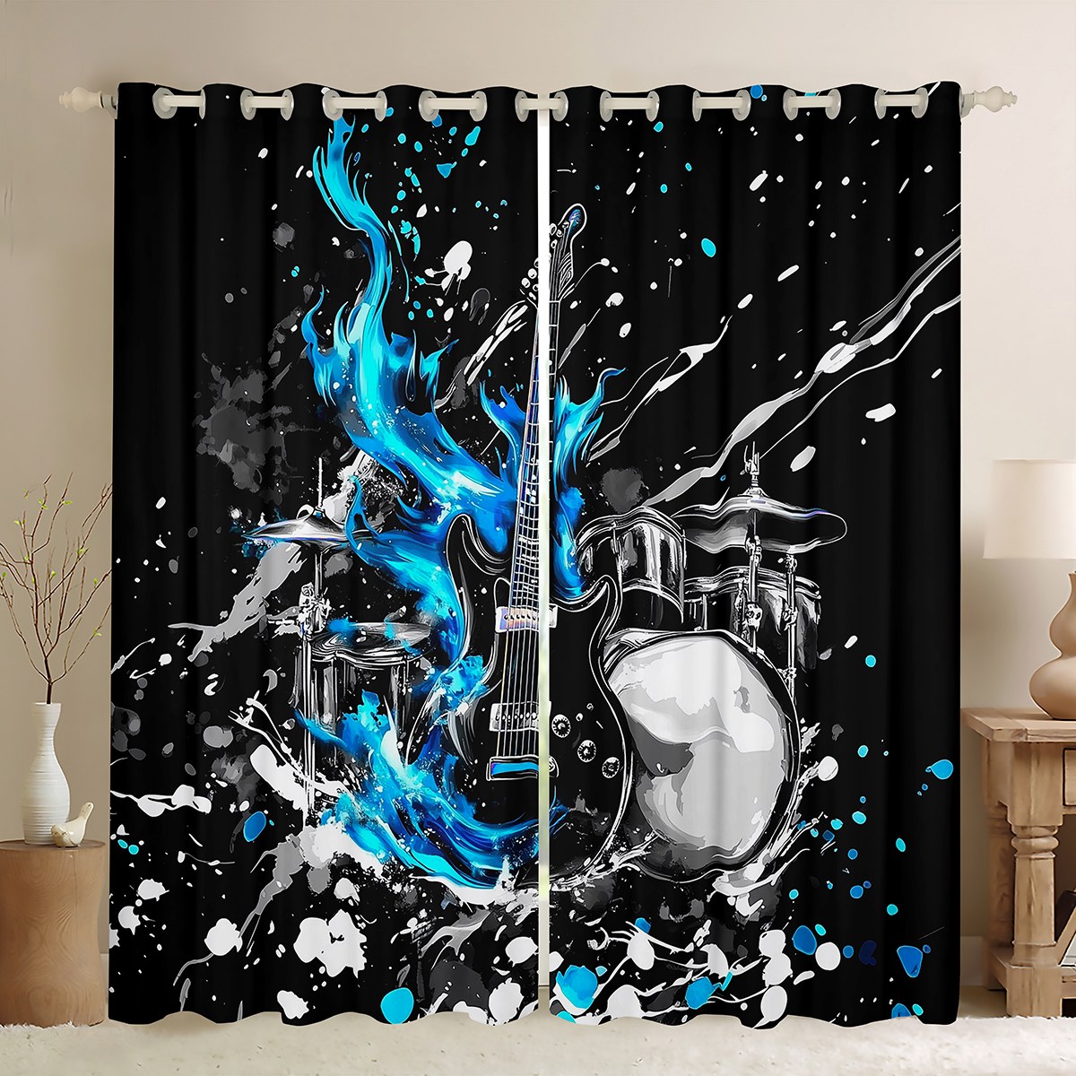 Homewish Drum Guitar Blackout Curtains Set of 2 (52x84 Each) for Men ...