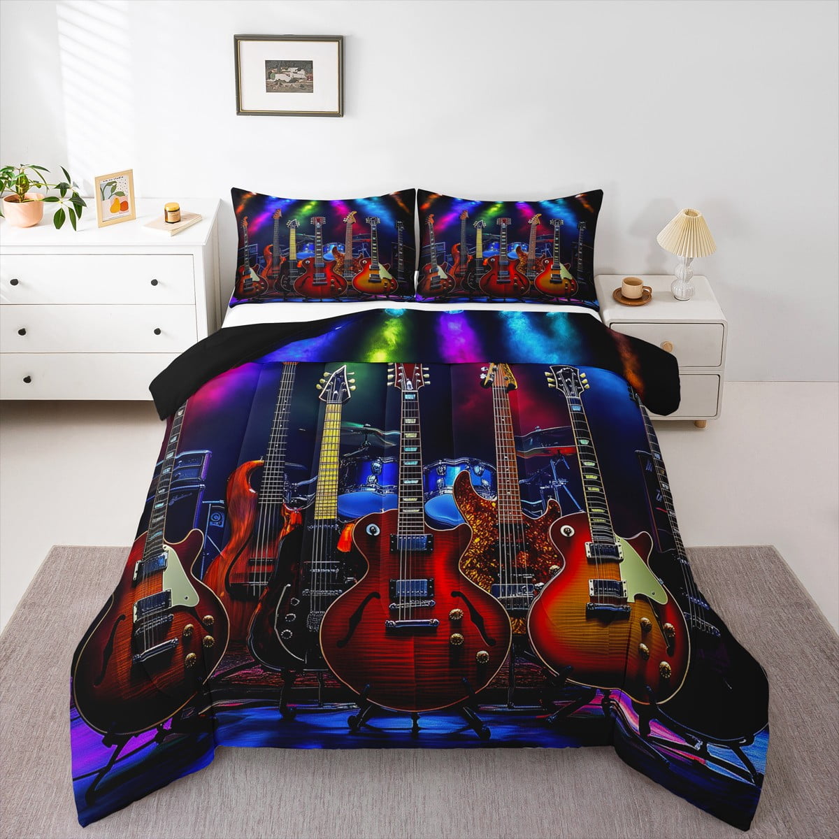 Homewish Electric Guitar 3 Pieces Queen Comforter Set For Female Men ...
