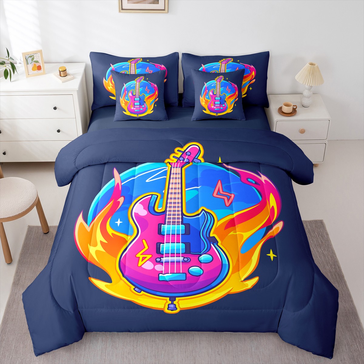Homewish Electric Guitar 7pcs Bedding Comforter Set For Female Men ...