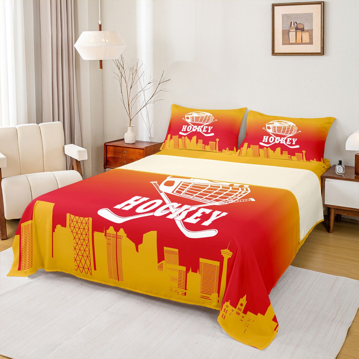 Homewish Est Hockey Sleep Bed Sheets for Child, Modern City Print King ...