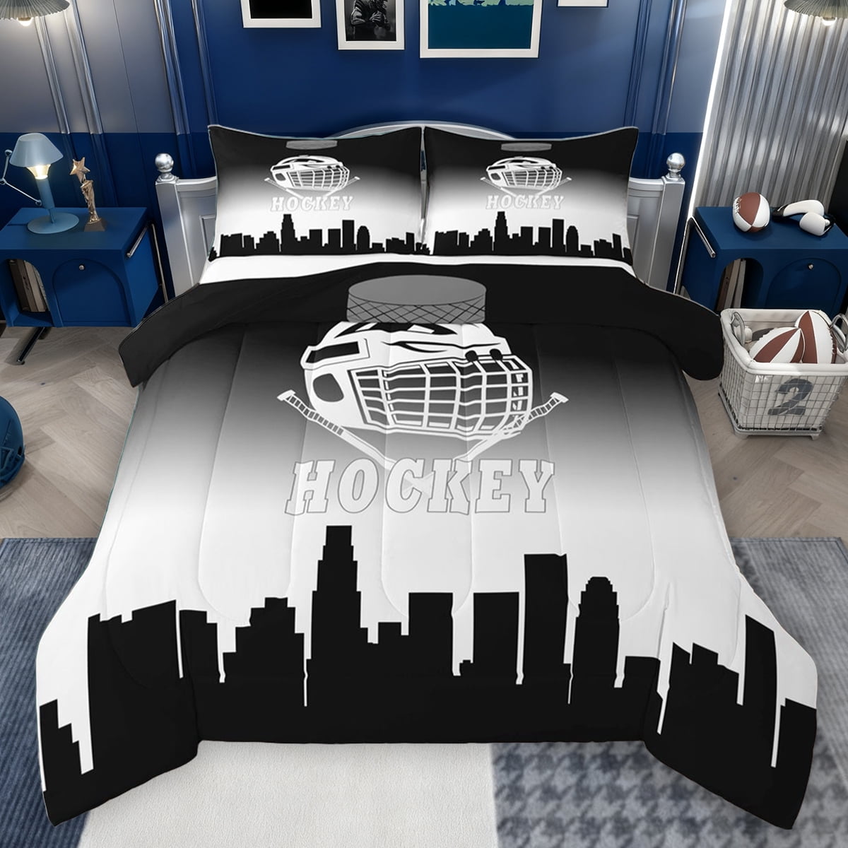 Homewish Est Hockey Sleep Bedding Comforter Set for Child, Modern City ...