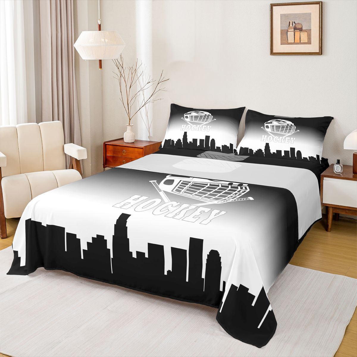 Homewish Est Hockey Sleep Full Size Sheets for Child, Modern City Print ...