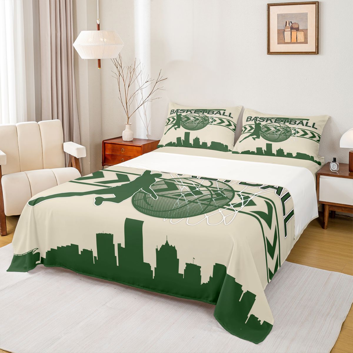 Homewish Est Sleep Basketball Bed Sheets for Boys, Modern City Print ...