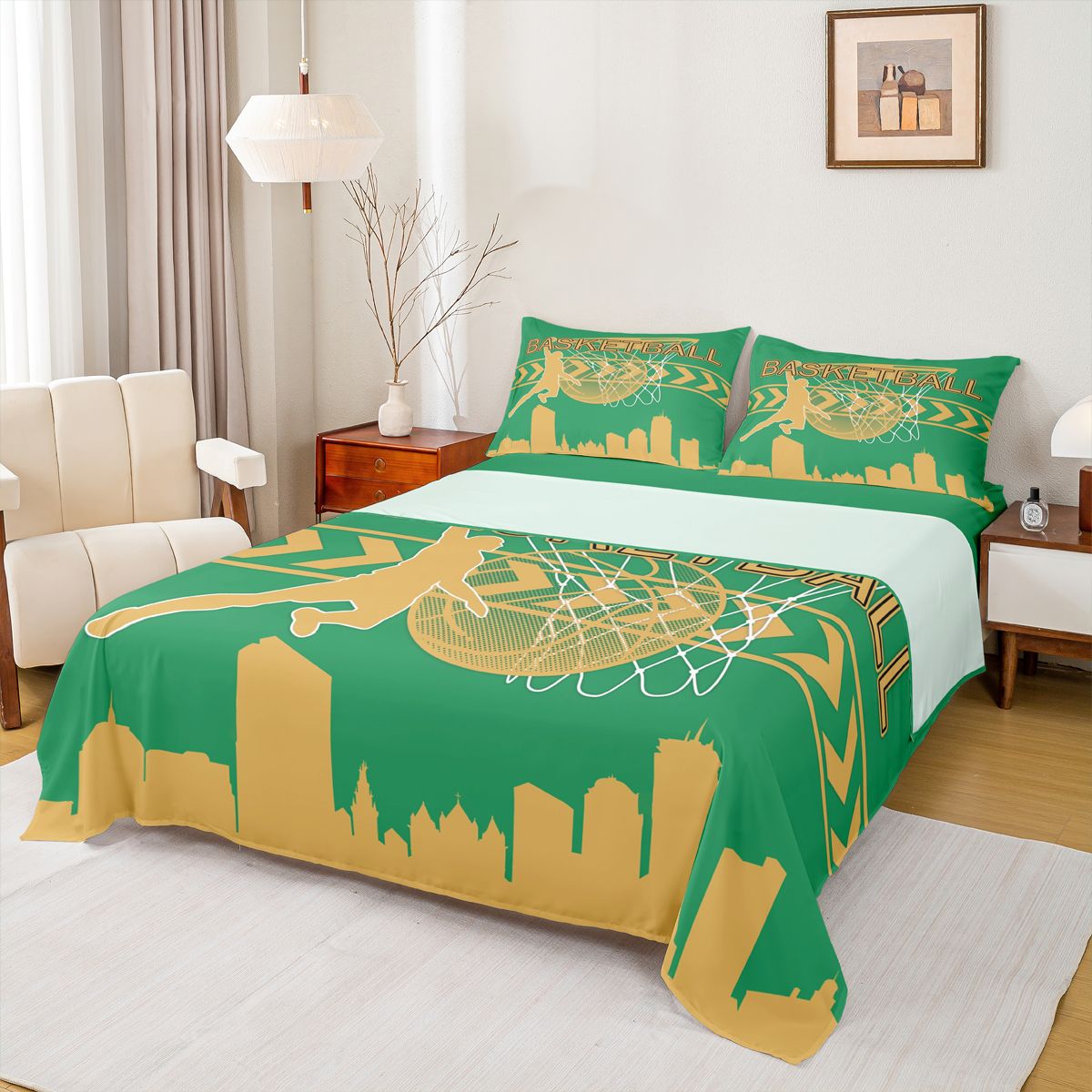 Homewish Est Sleep Basketball Full Size Sheets for Boys, Modern City ...