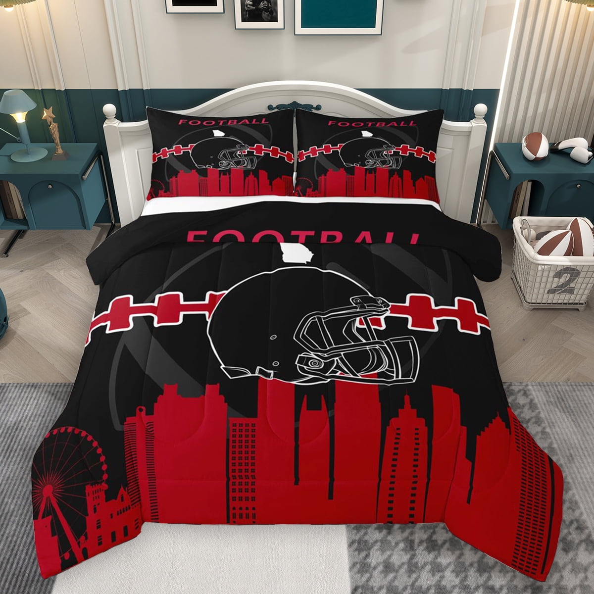 Homewish Est Sleep Football Queen Comforter Set for Kids, Soccer Sports ...