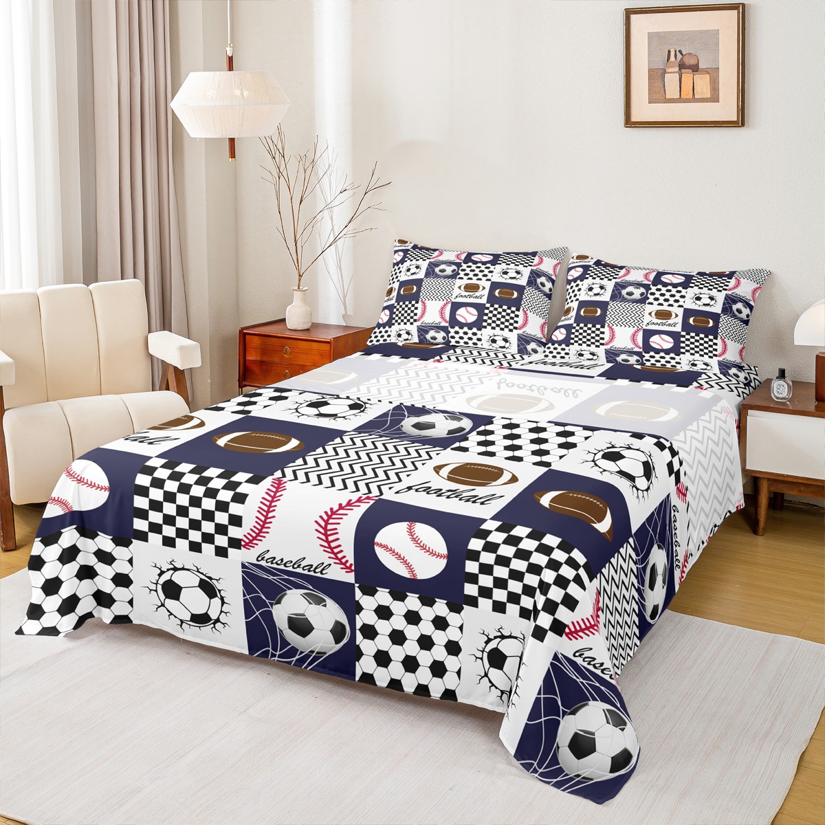 Homewish Est Sleep Sports Bed Sheets for Teens, Cartoon Baseball ...