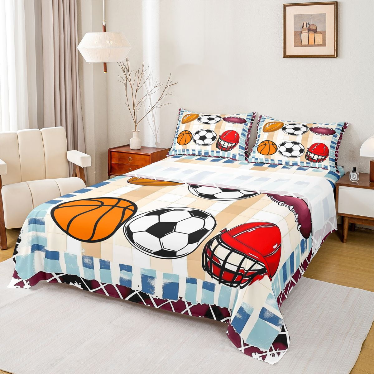 Homewish Est Sleep Sports Bed Sheets for Boys, Cartoon Rugby Helmet ...