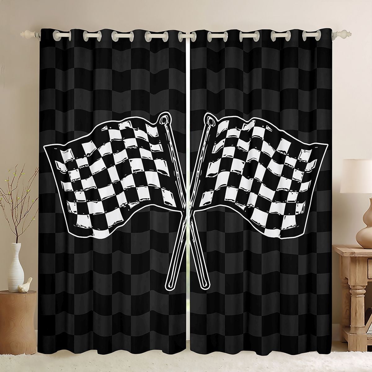 Homewish Extreme Sports Game Black Out Curtains,Racing Flag Curtains ...