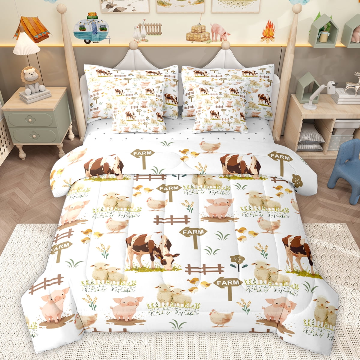 Homewish Farm Animal Cattle 7-Piece Twin Bedding Sets,Cute Pig Sheep ...