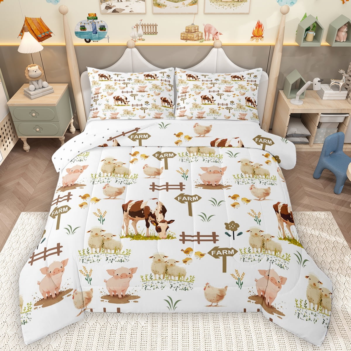 Homewish Farm Animal Cattle Bedding Comforter Set,Cute Pig Sheep Twin ...
