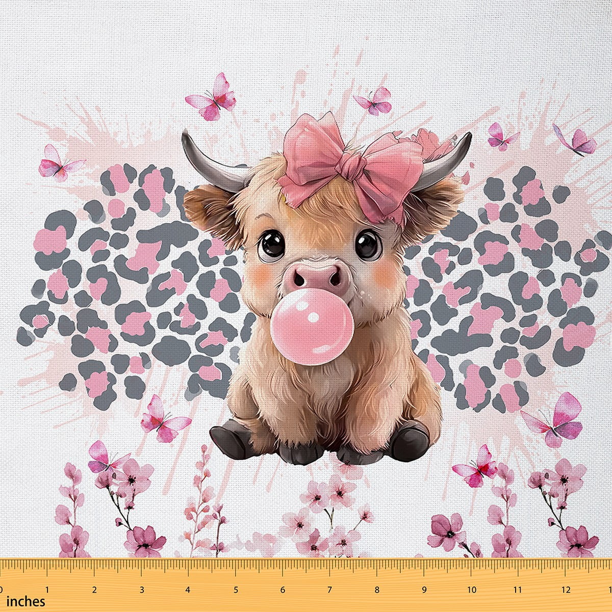 Homewish Farm Animal Cattle Fabric by the Yard 2 Yard,Cute Highland ...