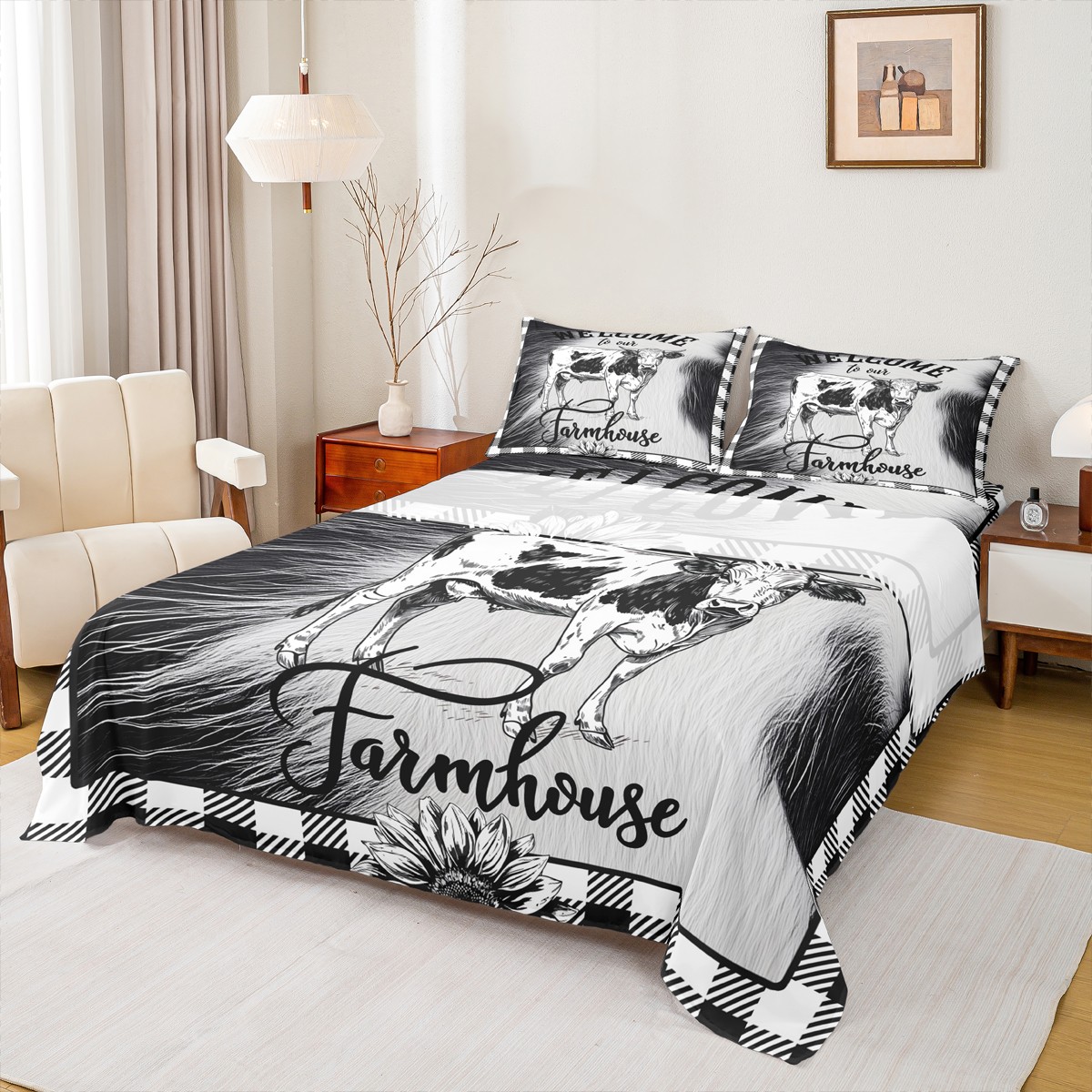 Homewish Farm Milk Cow Full Size Sheets,Rustic Farmhouse Cabin Bed ...