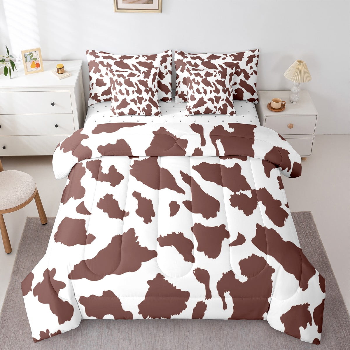 Homewish Farmhouse Cow Print Bedding Comforter Set 7 Pieces for ...