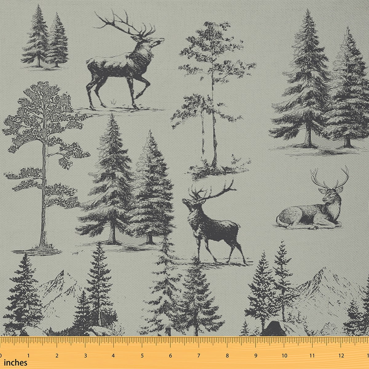 Homewish Farmhouse Deer Adult Fabric by the Yard 1 Yard, Jungle Pine ...