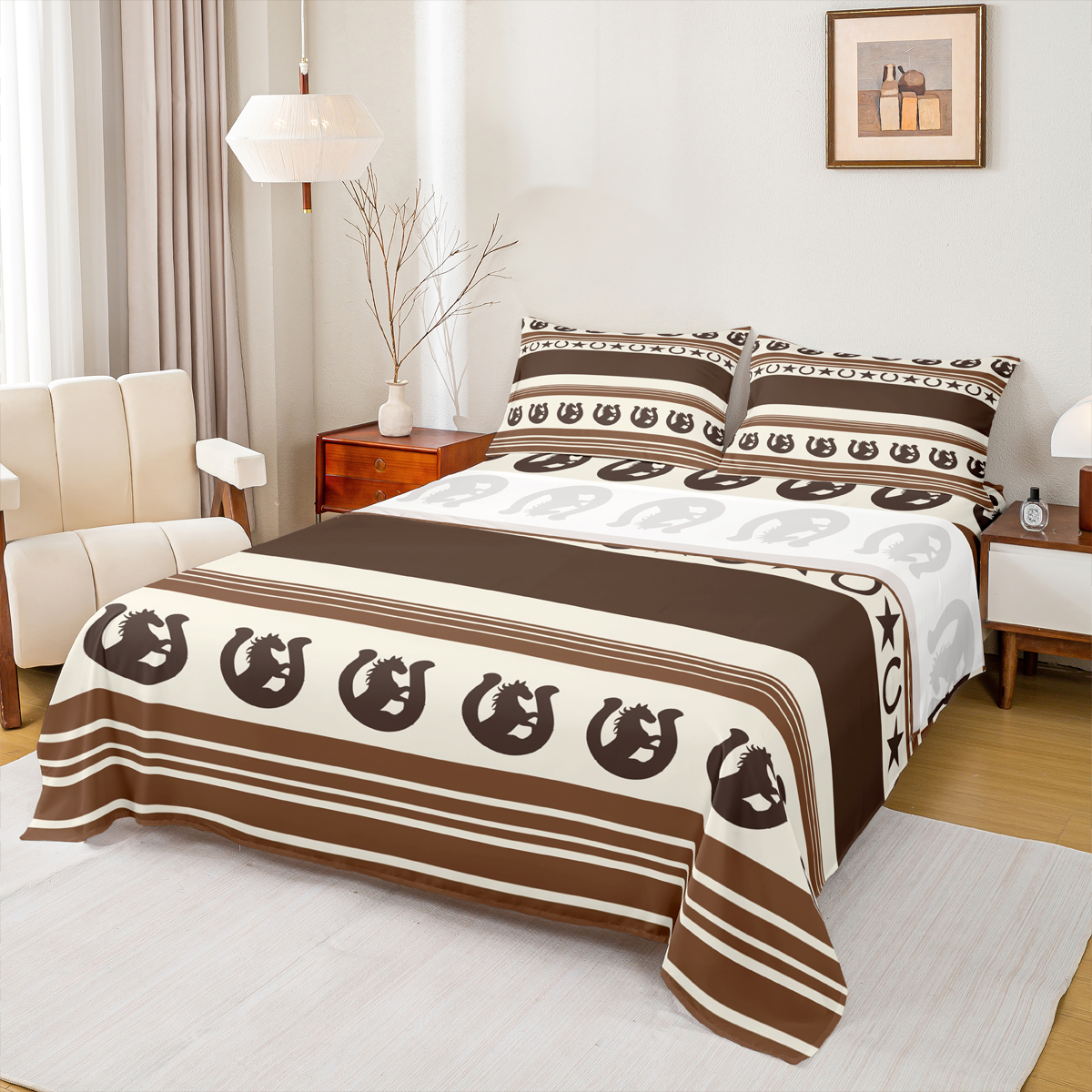 Homewish Farmhouse Horse Horseshoe 4-Piece Full Size Sheets for Boys ...