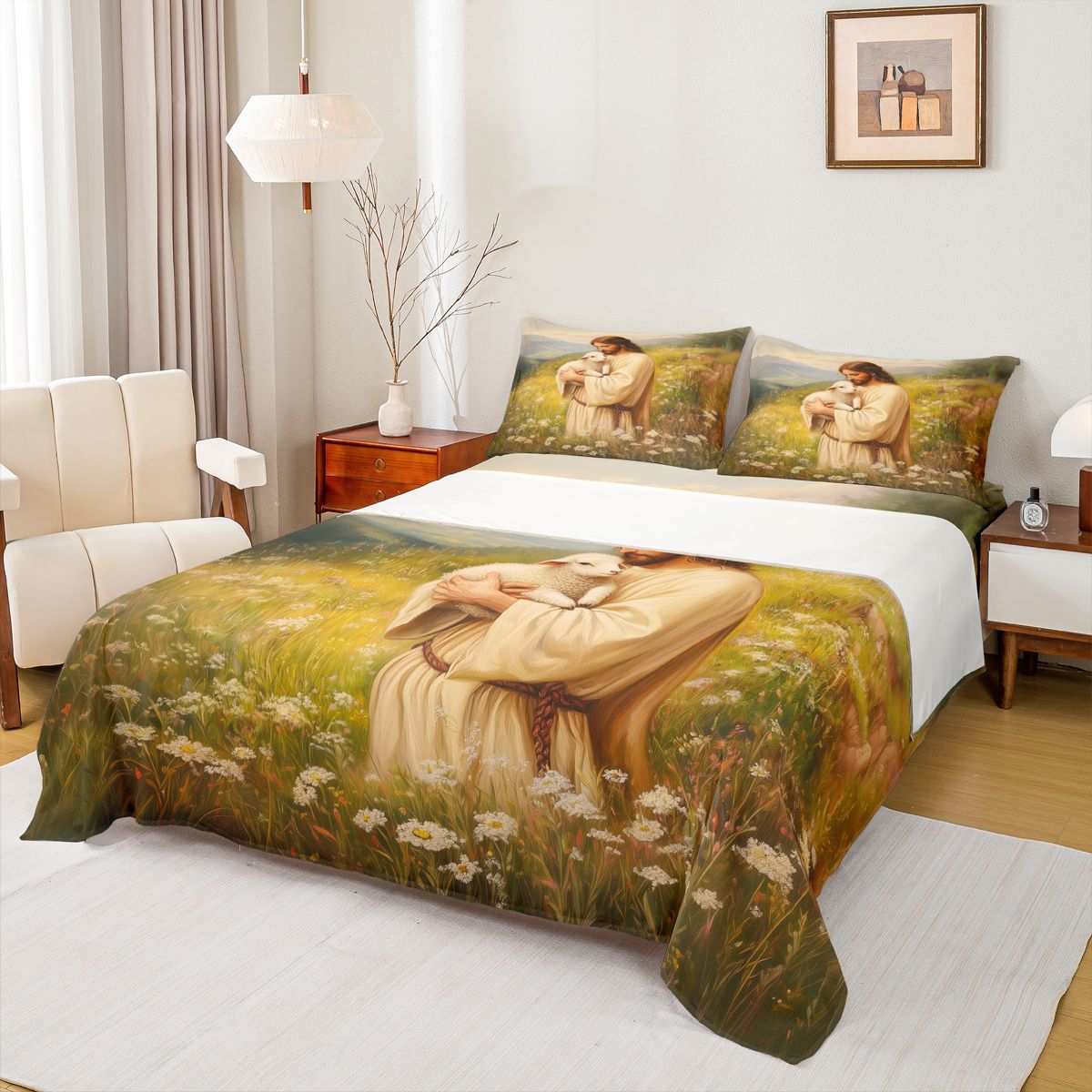 Homewish Farmhouse Sheep Animal Bed Sheets, Rustic Groovy Floral King ...