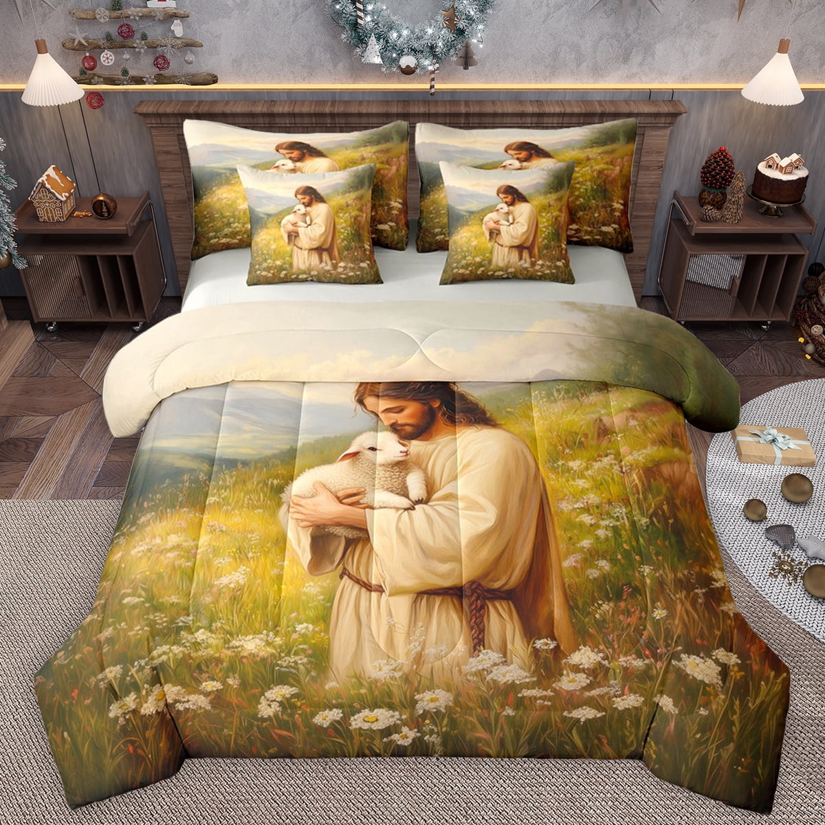 Homewish Farmhouse Sheep Animal Bedding Comforter Set 7pcs, Rustic ...