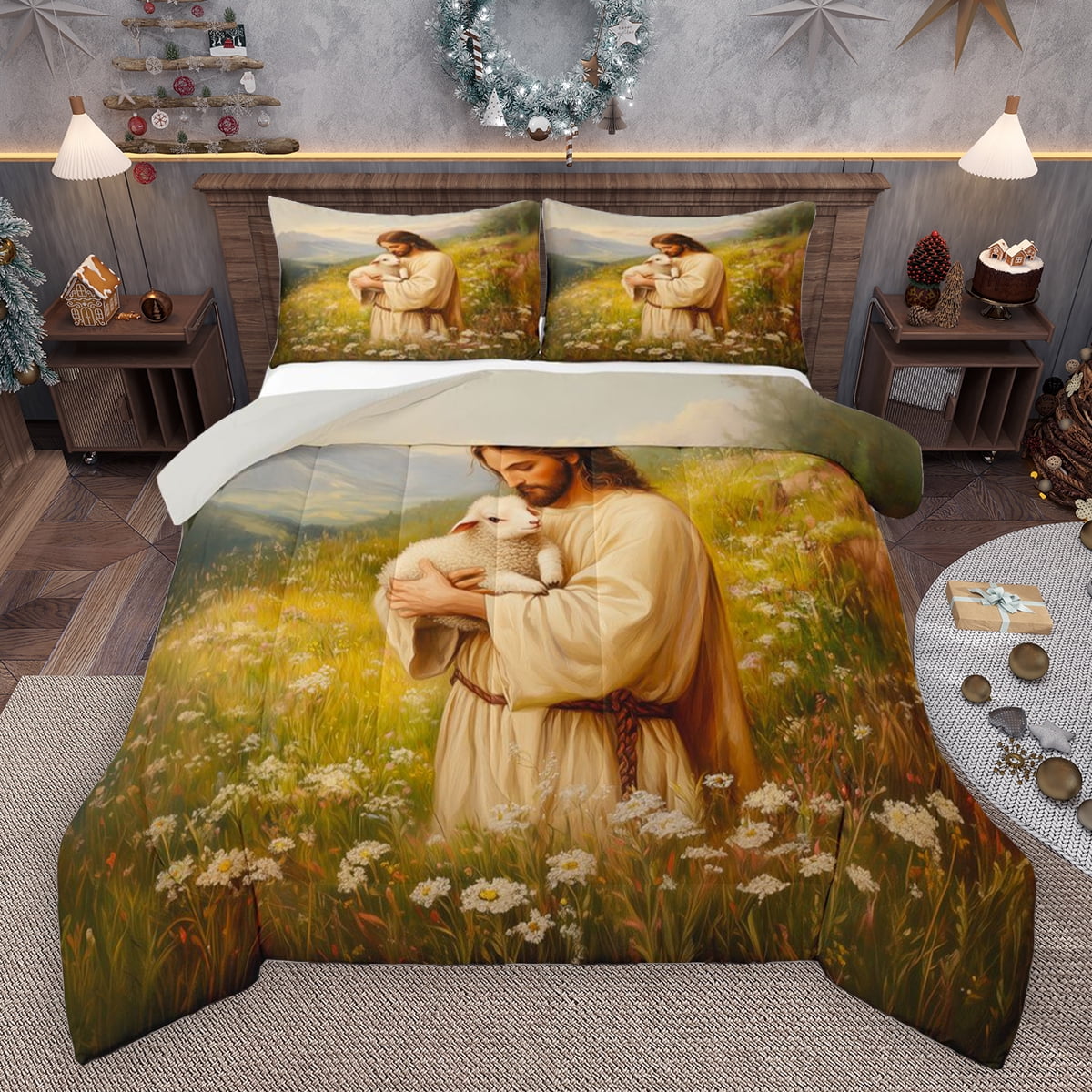 Homewish Farmhouse Sheep Animal Bedding Comforter Set, Rustic Groovy ...