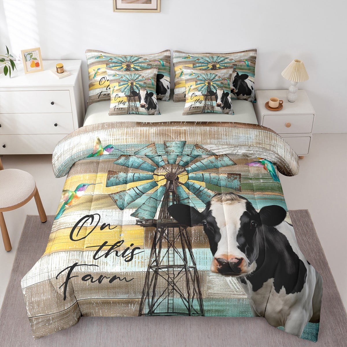 Homewish Farmhouse Wooden Plank Bedding Comforter Set 7 Pieces, 3D ...