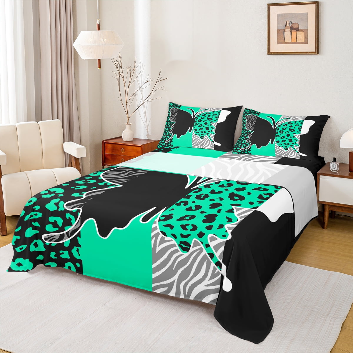 Homewish Fashion Butterfly Teens Queen Sheet Sets, Modern Zebra Cheetah ...