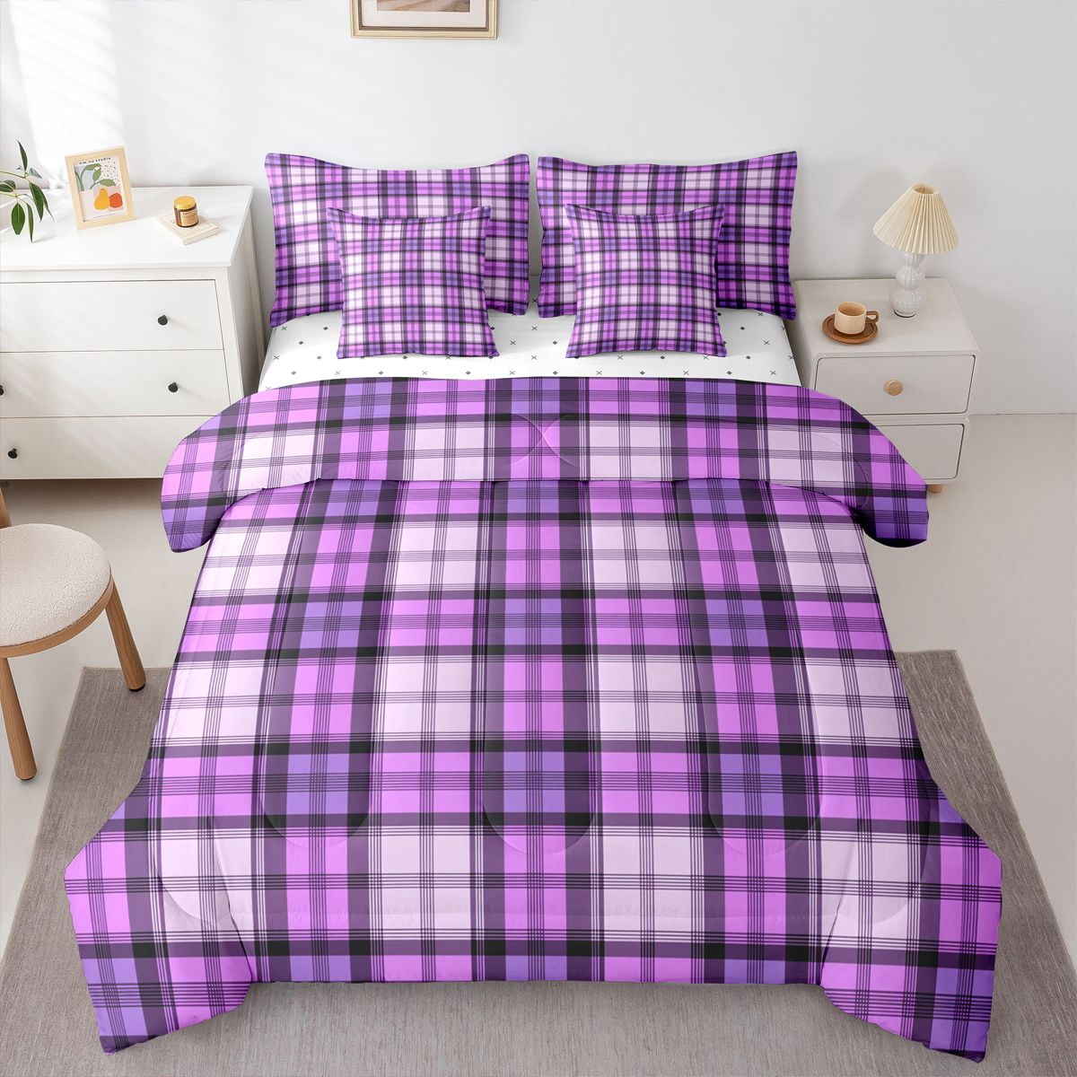 Homewish Fashion Checkered Plaid Twin Bedding Sets 7-Piece for Kids ...