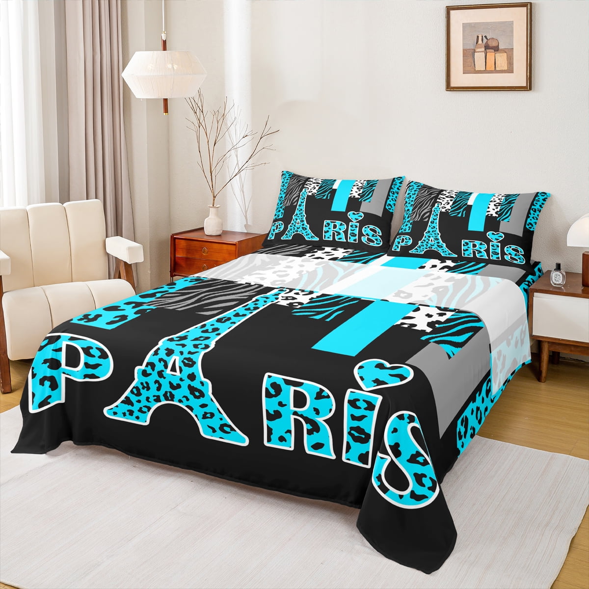 Homewish Fashion Eiffel Tower Teens Bed Sheets, Modern Zebra Cheetah ...