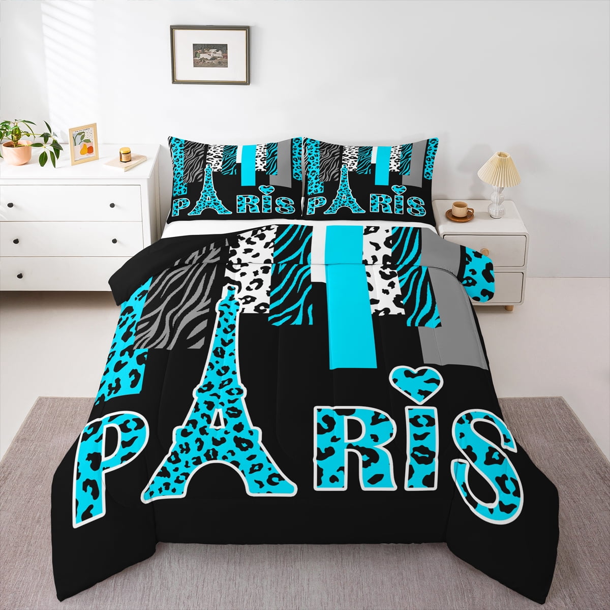 Homewish Fashion Eiffel Tower Teens Bedding Comforter Set, Modern Zebra ...