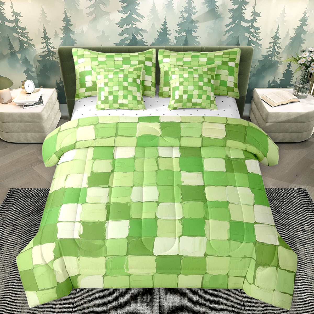 Homewish Fashion Green Square Bedding Comforter Set 7pcs for Kids ...