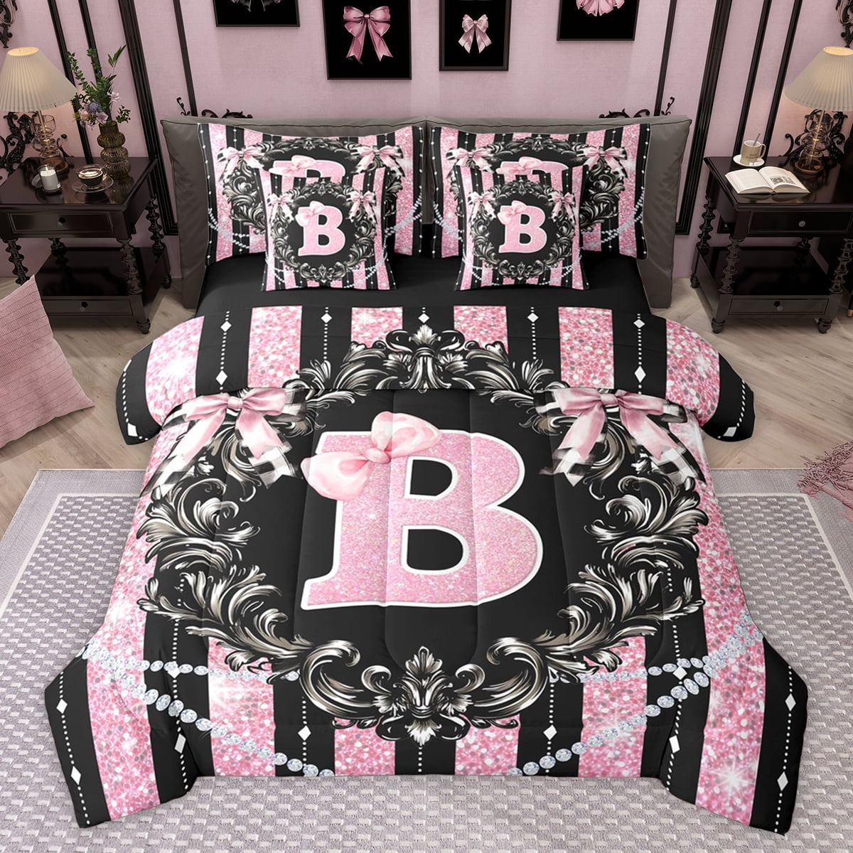 Homewish Fashion Initial B Letter Bedding Comforter Set 7 Pieces ...