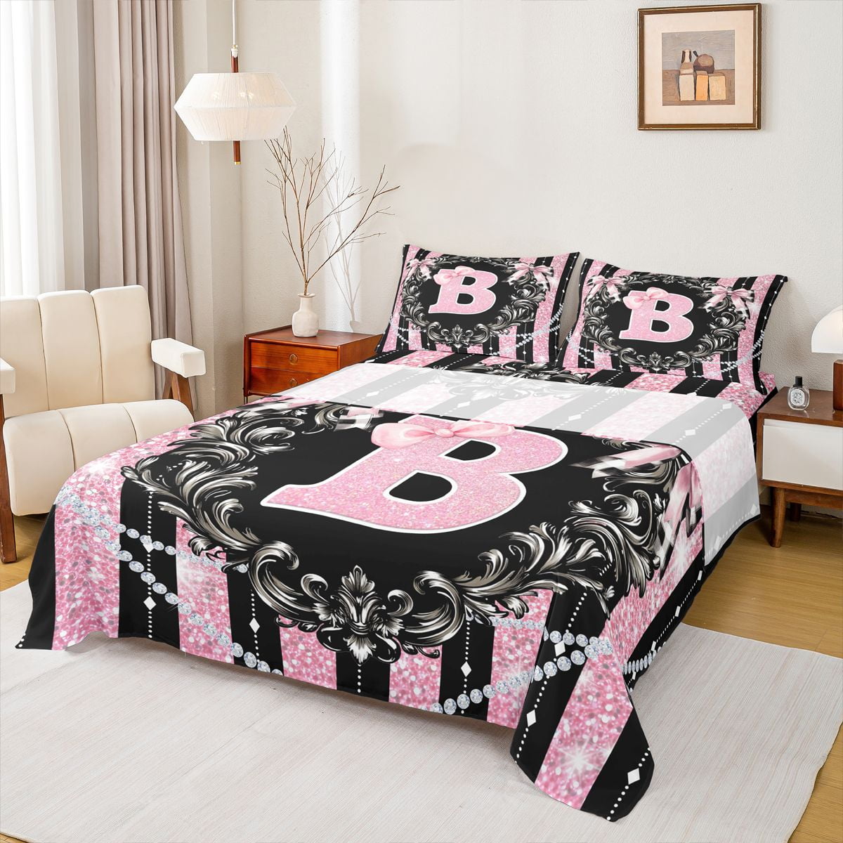 Homewish Fashion Initial B Letter Full Size Sheets, Princess Bowknot ...