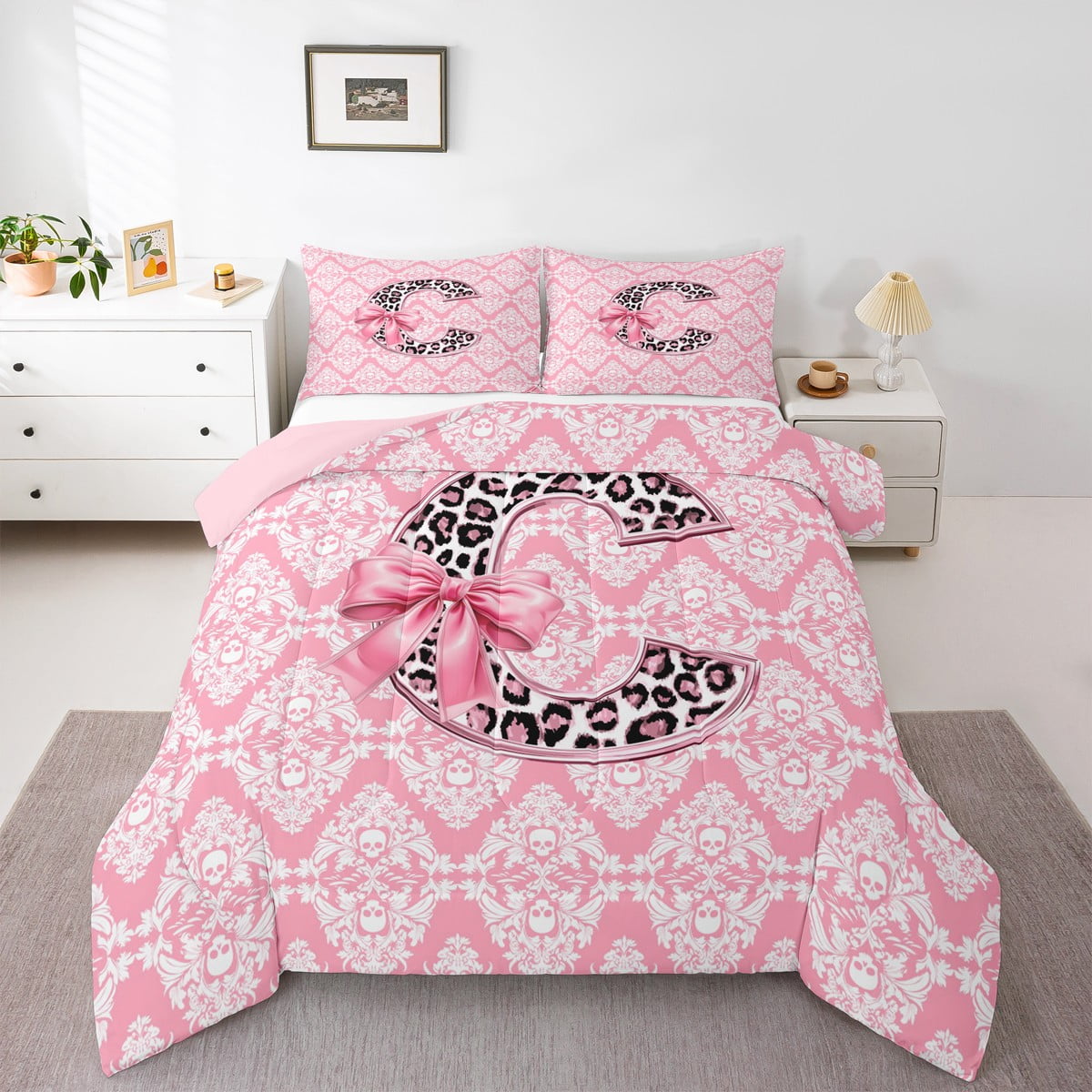 Homewish Fashion Monogrammed Girls Queen Comforter Set, Kawaii Pink ...