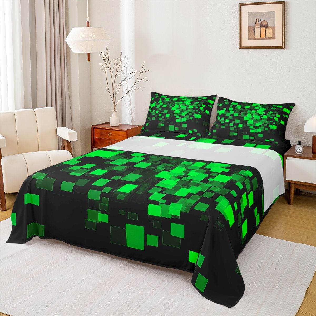 Homewish Fashion Square Honeycomb Queen Sheet Sets for Teen, Neon ...