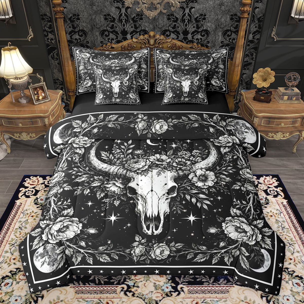 Homewish Female Men Bull Skull Bedding Comforter Set 7 Pieces,Chic ...