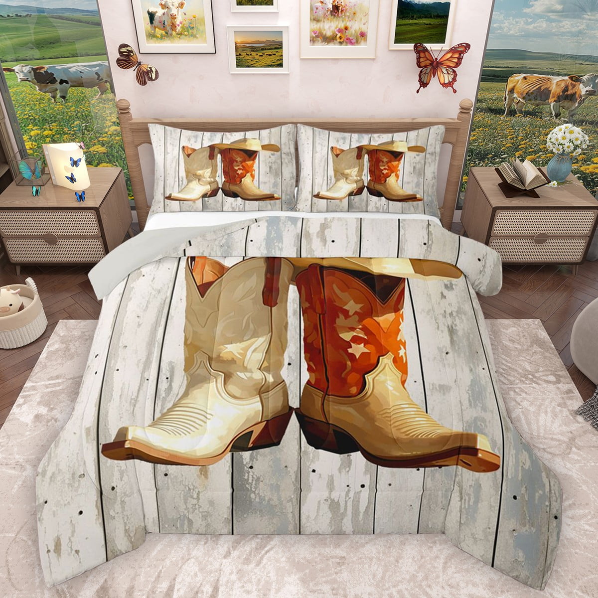 Homewish Female Men Cowboy Cowgirl Boots 3 Pieces Queen Comforter Set ...