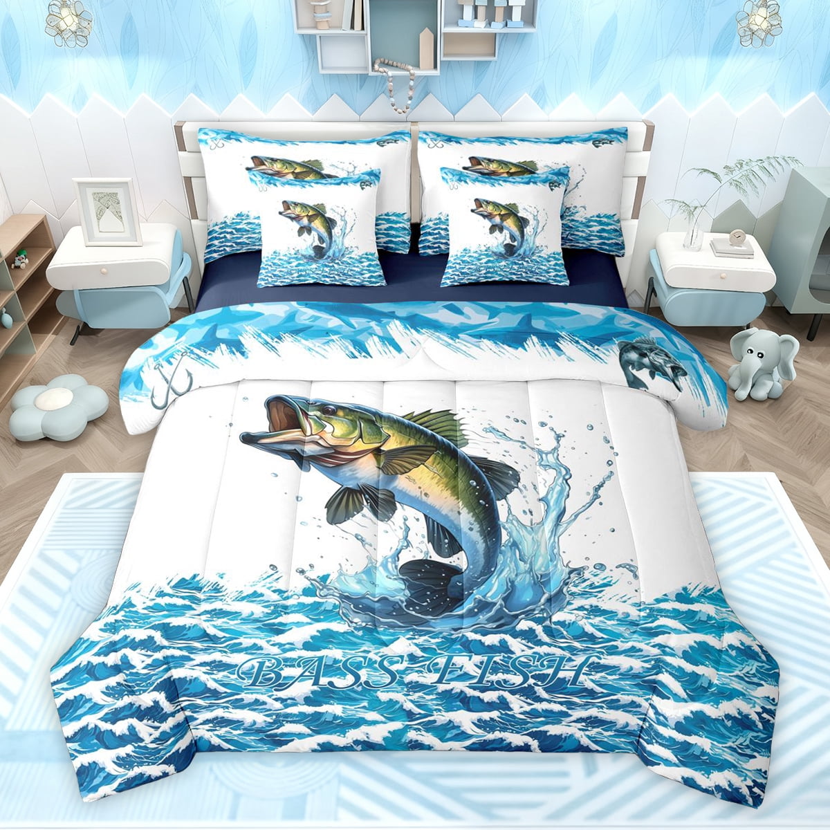 Homewish Female Men Women Big Bass Fish Bedding Comforter Set 7 Pieces ...