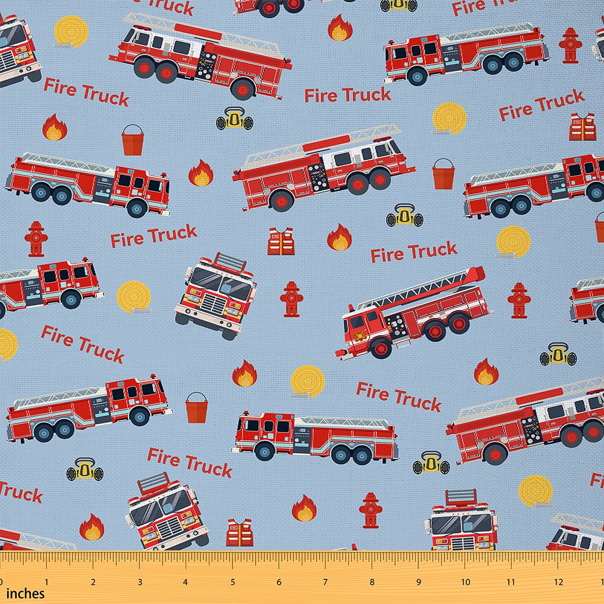 Homewish Fire Fighter Car Fabric by the Yard 2 Yards for Teen, Red ...